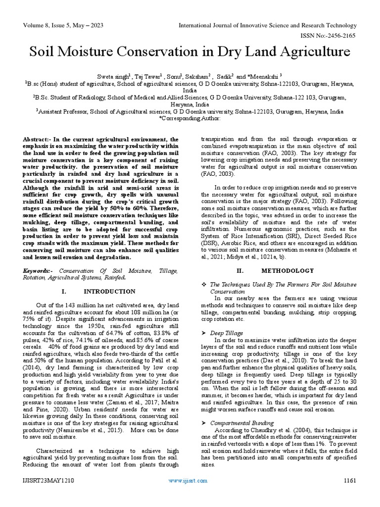 Soil Moisture Conservation in Dry Land Agriculture | PDF | Agriculture ...