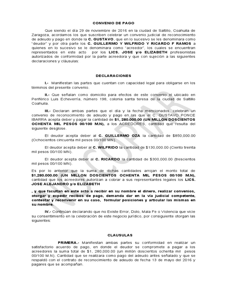 Convenio de Pago | PDF | Pagos