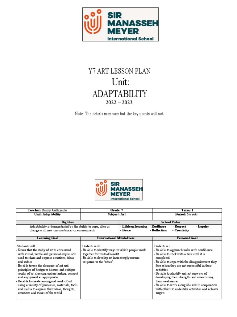 SMMIS - Y7 Art Lesson Planner | PDF | Learning | Teachers