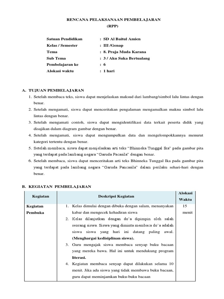 RPP Tema 8 Subtema 3 Pembelajaran 6 | PDF