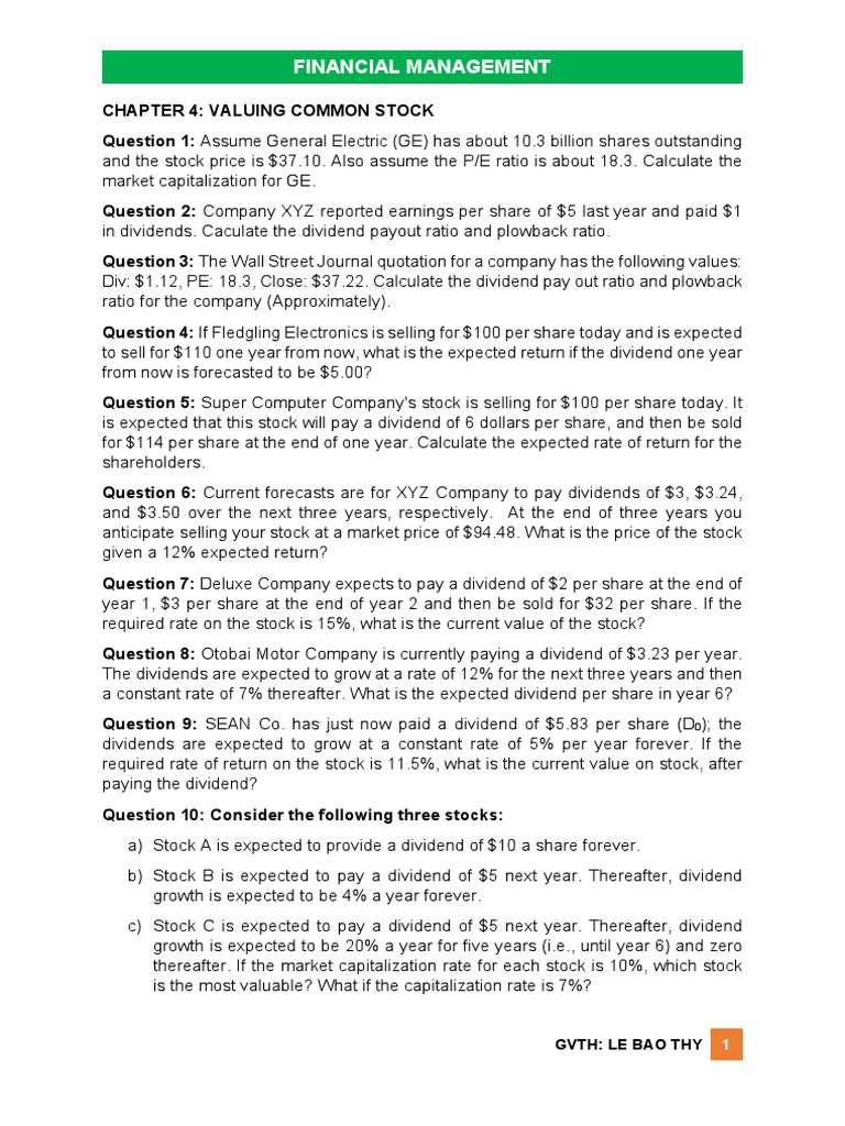 Chapter 4 - Valuing Common Stock | PDF | Dividend | Stocks