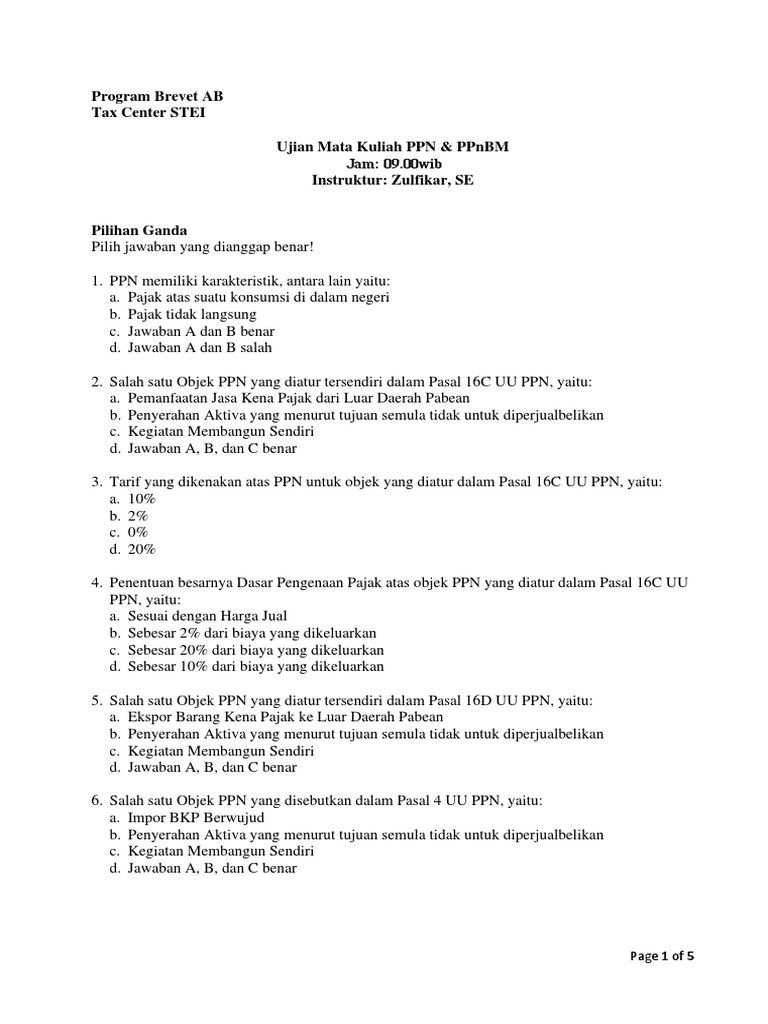 Soal PPN | PDF | Pengelolaan Keuangan & Uang | Hukum