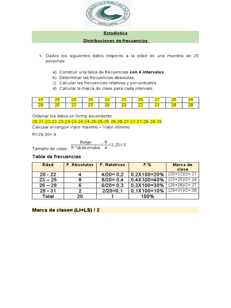 Ejercicios de Clase - Distribución de Frecuencias - 23-08 | PDF