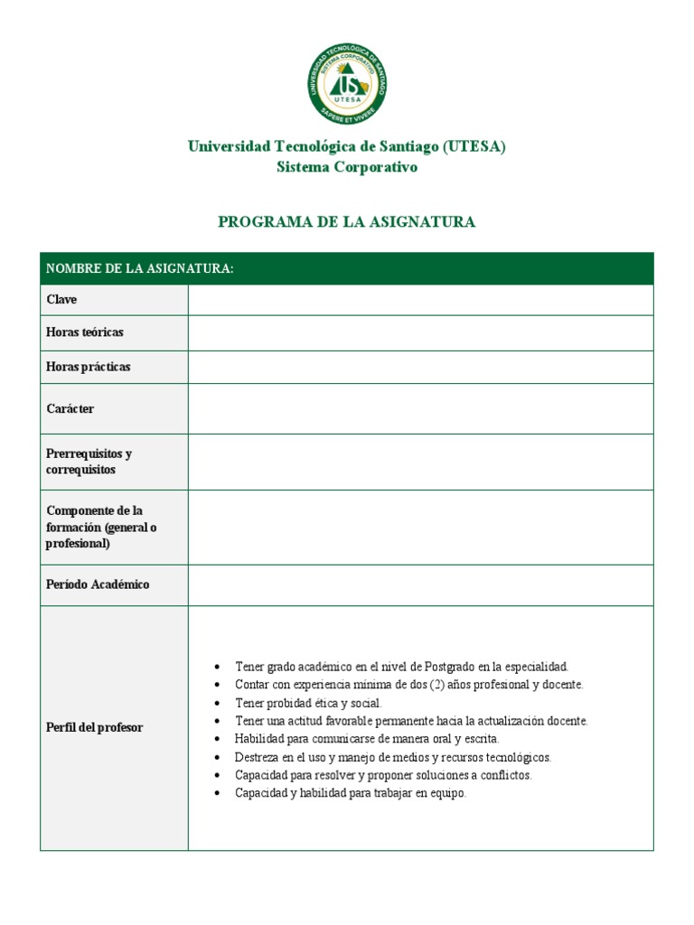 Plantilla Programa de Asignatura | PDF
