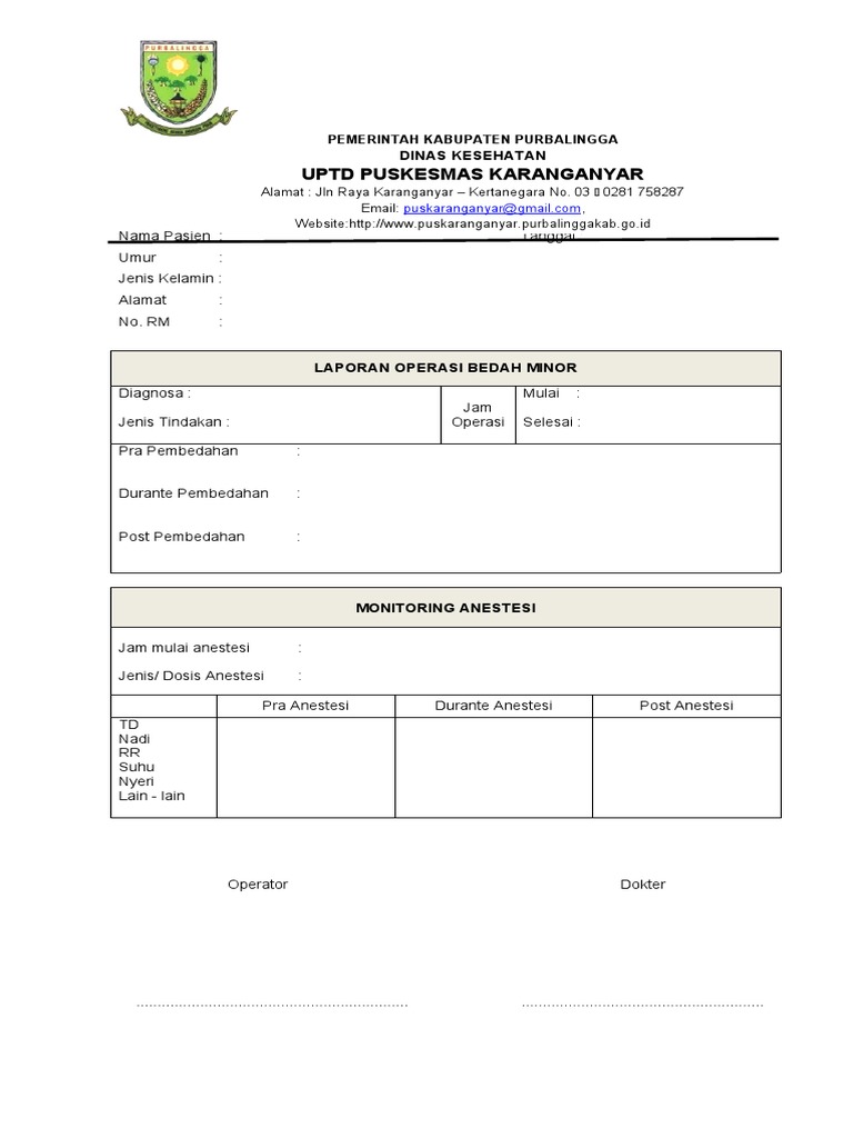 Form LAPORAN OPERASI DAN ANESTESI | PDF