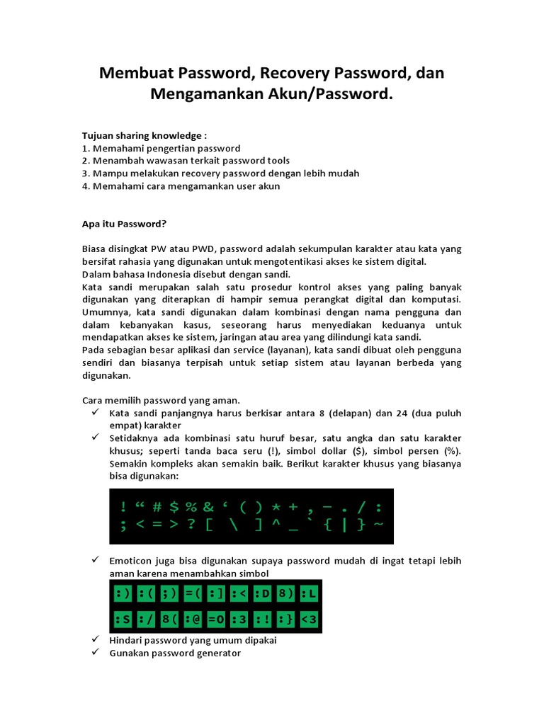Membuat Password, Recovery Password, Dan Mengamankan Password. | PDF