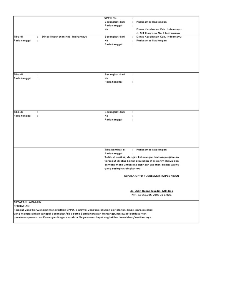 Sppd Perjalanan Dinas 2020 | PDF