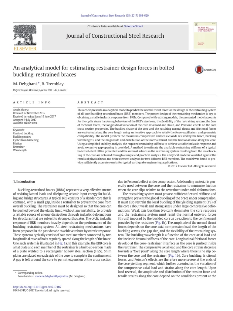 An Analytical Model For Estimating Restrainer Design Forces in Bolted ...