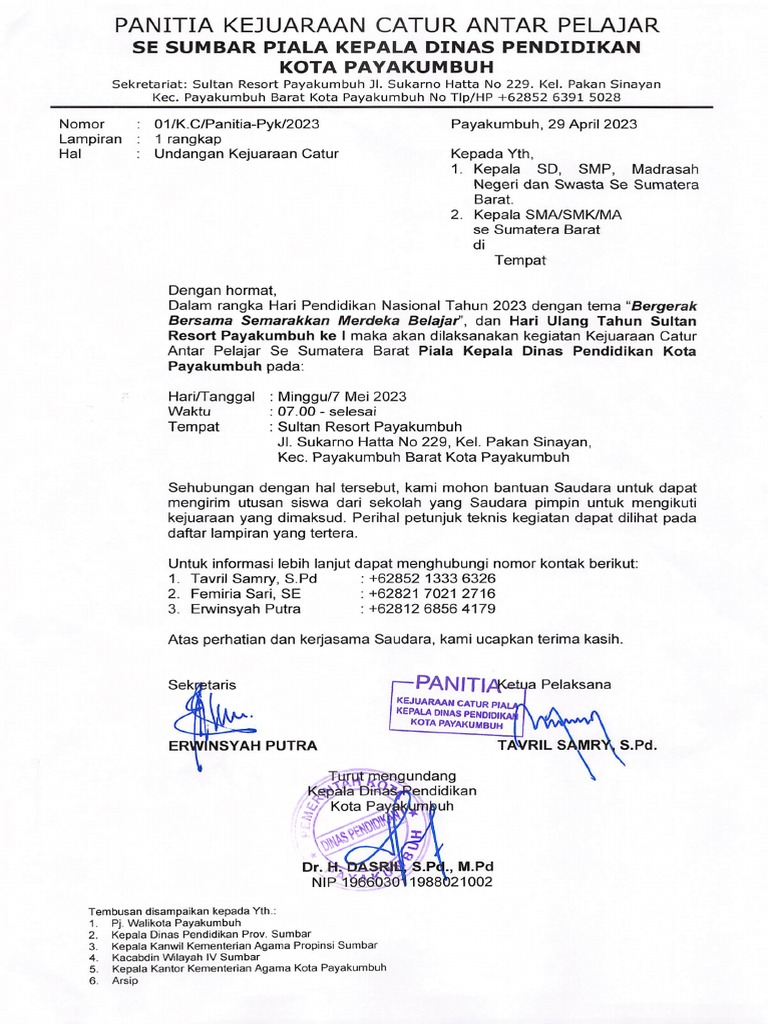 Surat Undangan Kejuaraan Catur+Juknis | PDF