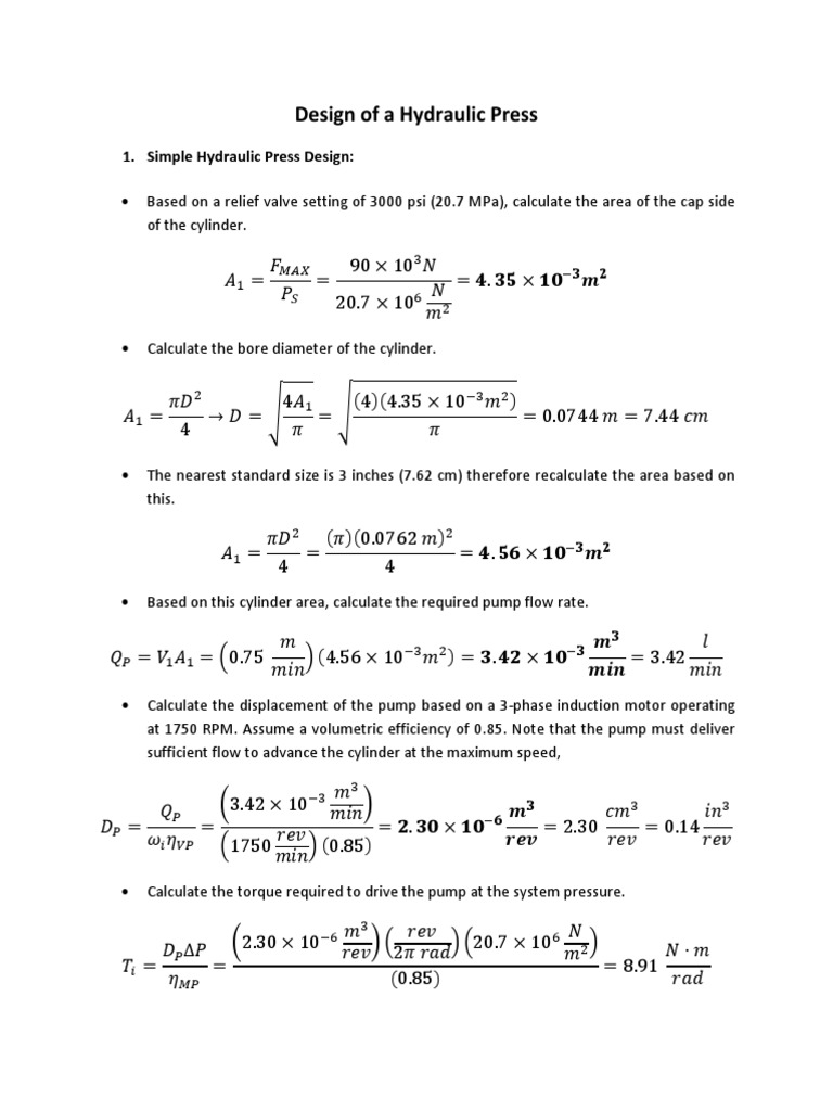 Design of A Hydraulic Press 1 Simple Hyd | PDF | Pump | Temperature