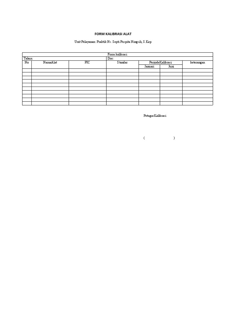 Form Kalibrasi Alat Septi | PDF