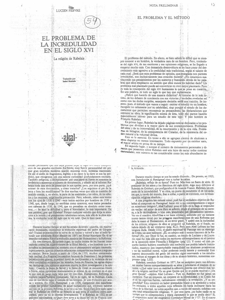 Febvre Elproblemadelaincredulidad | PDF