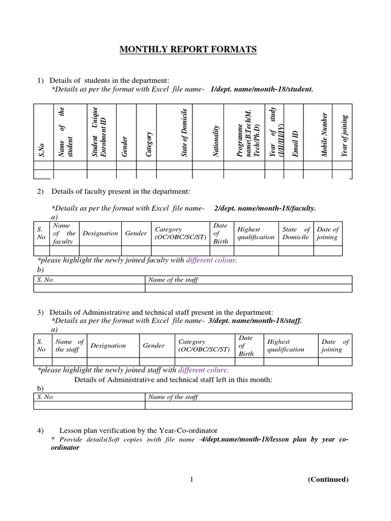 Monthly School Report Format Guide | PDF | Thesis | Doctor Of Philosophy