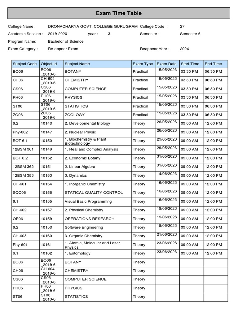 View Exam Timetable | PDF | Chemistry | Physics