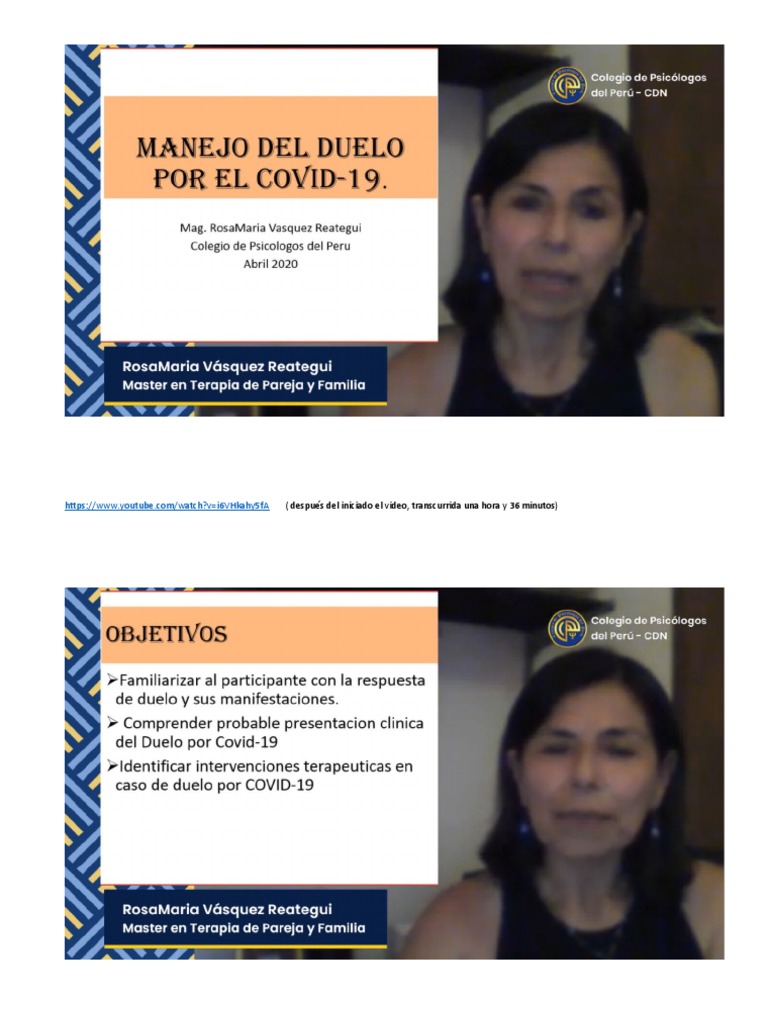 Ponencia CDN - Manejo DeL DUELO Por Pérdida de Un Ser Querido en Tiempo de Confinamiento | PDF ...