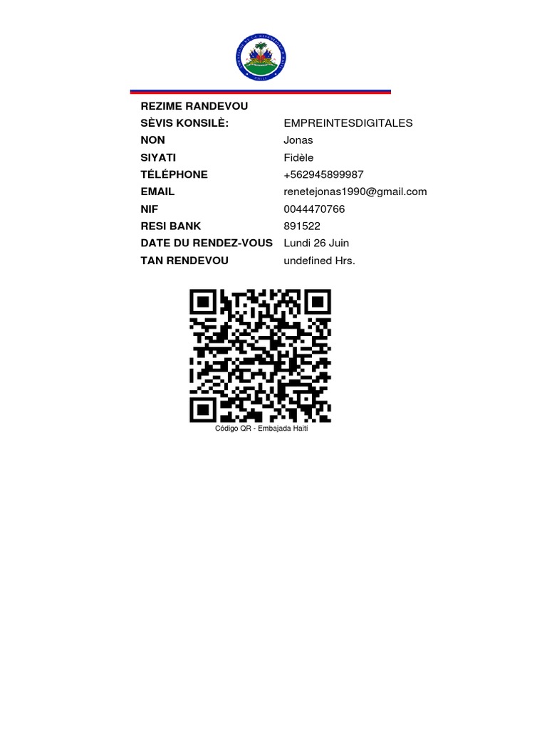Rezime Randevou Sèvis Konsilè: NON Siyati Téléphone Email NIF Resi Bank ...