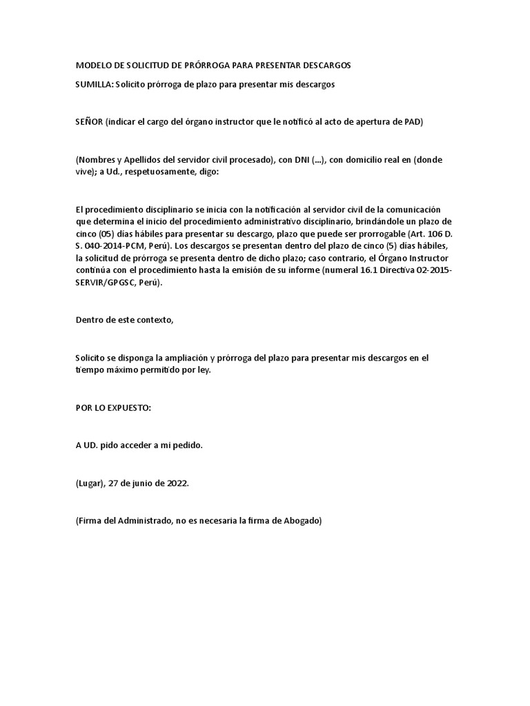 Modelo de Solicitud de Prórroga para Presentar Descargos | PDF | Derecho