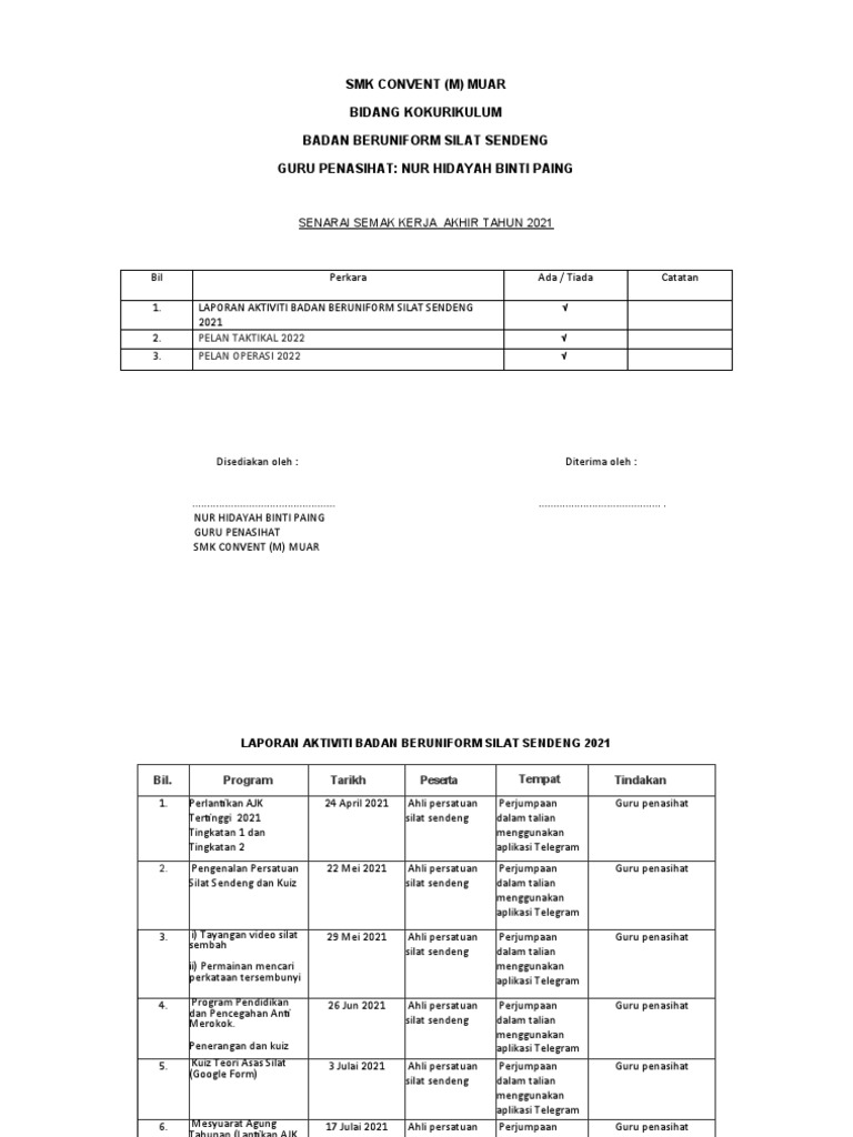Pelan Taktikal Dan Operasi Persatuan Silat Sendeng 2021 | PDF
