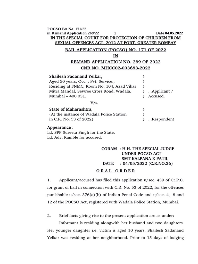 Bail Application in Pocso Case Approved | PDF | Bail | Prosecutor