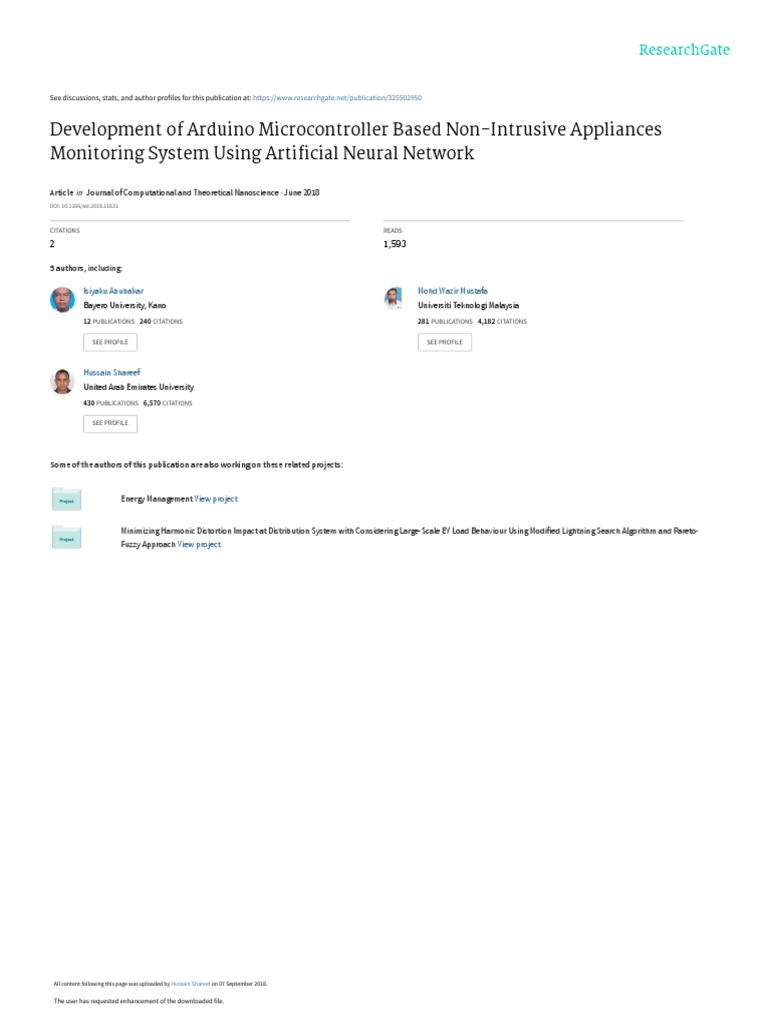 Development Of Arduino Microcontroller Based Non Intrusive Appliances Monitoring System Using