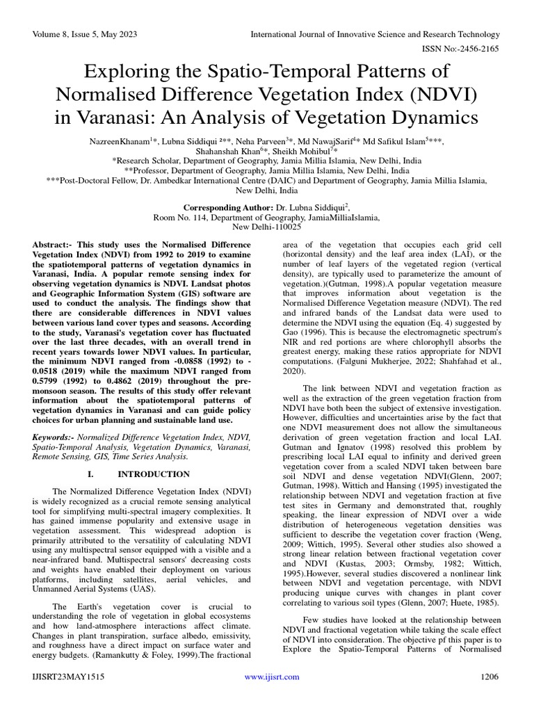 Exploring The Spatio-Temporal Patterns of Normalised Difference Vegetation Index (NDVI) in ...