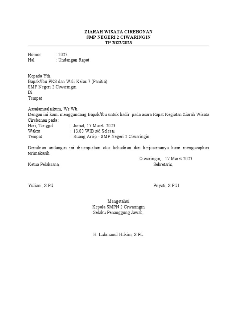 Surat Undangan Rapat | PDF