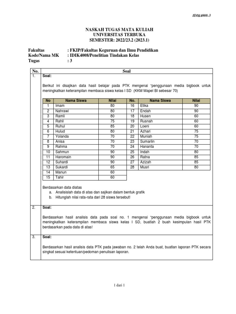 Soal Idik4008 tmk3 3 | PDF