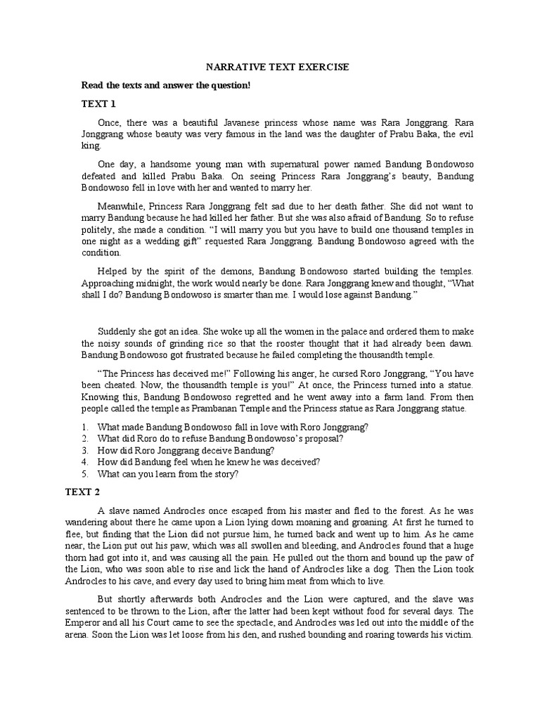 Narrative Text Exercise Reading | PDF