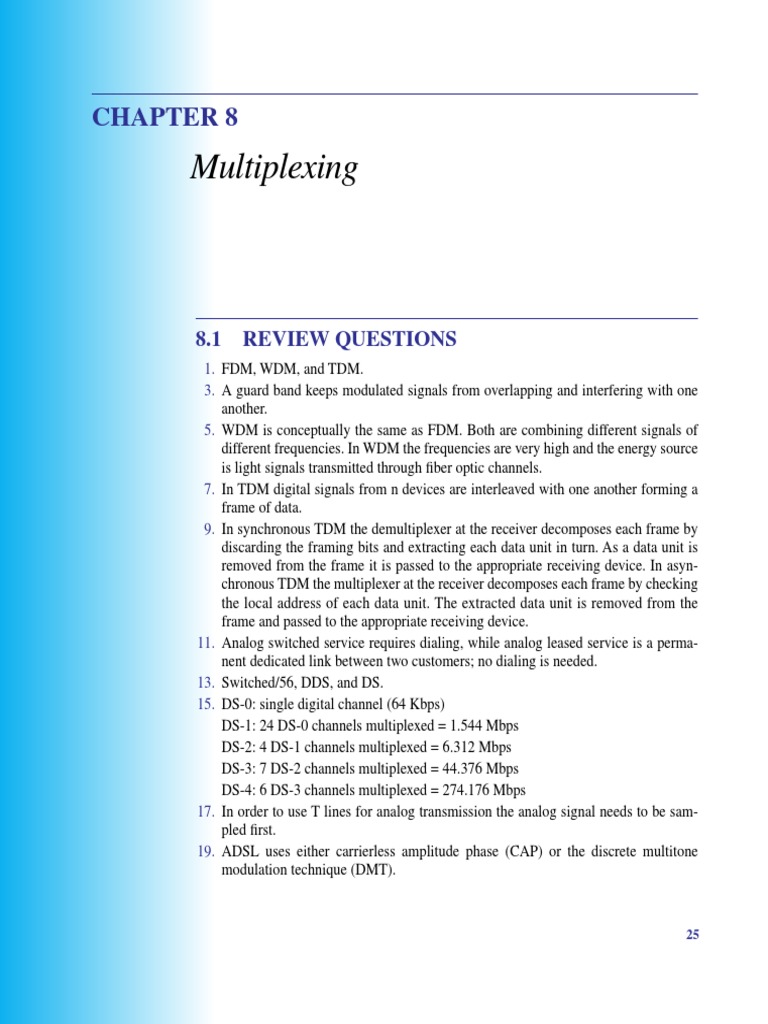 Multiplexing: 8.1 Review Questions | PDF | Multiplexing | Orthogonal Frequency Division Multiplexing