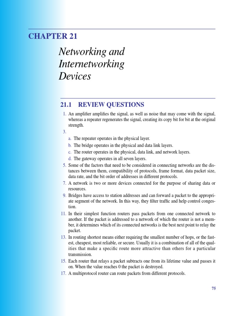 Networking and Internetworking Devices: 21.1 Review Questions | PDF | Computer Network | Router ...