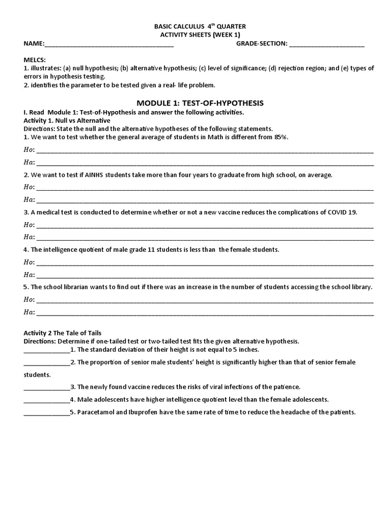Week 1 Stat and Probability | PDF | P Value | Type I And Type Ii Errors