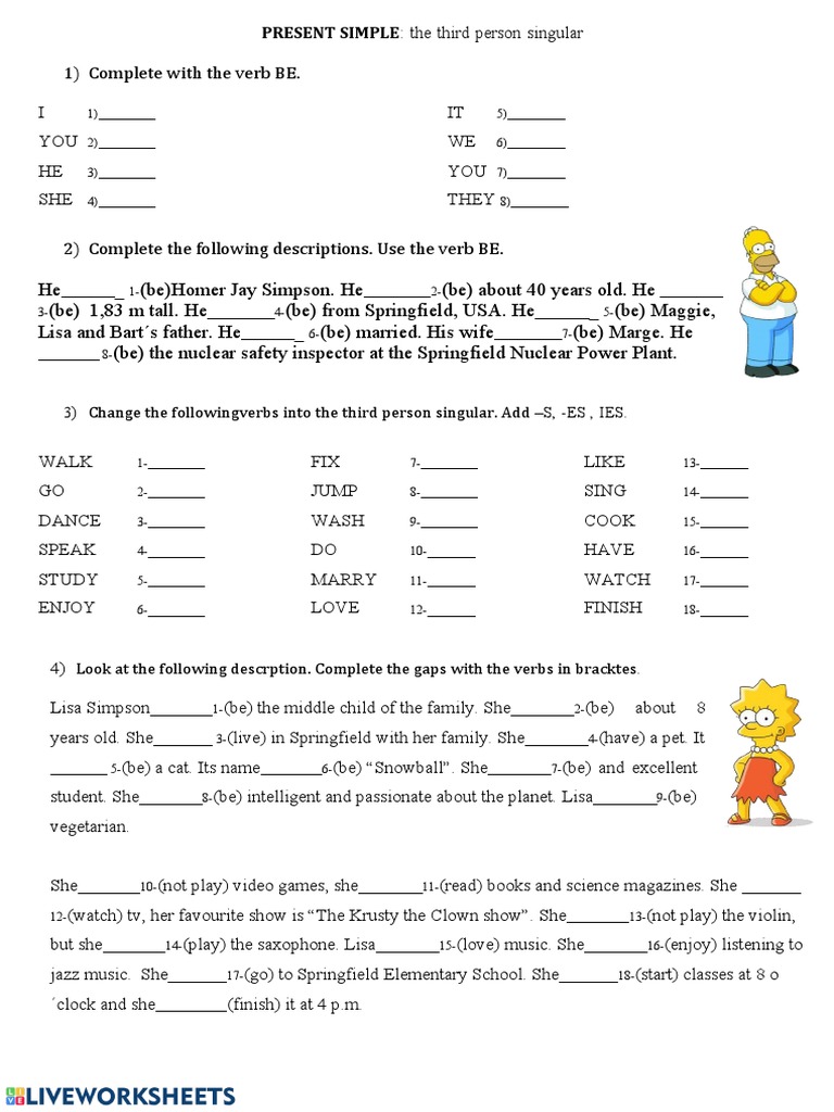 Worsheet On Present Simple and Third Person in Singular | PDF | Lisa ...