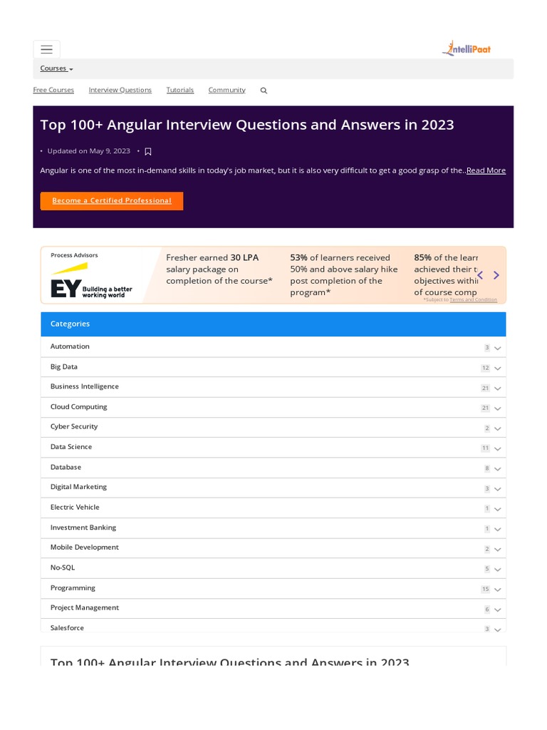Top 100+ Angular Interview Questions & Answers in 2023 - Intellipaat | PDF | Angular Js | J Query