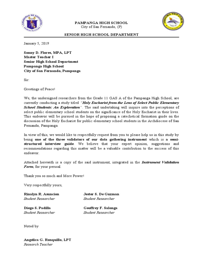 9 Letter To Instrument Validators & Instrument Validation Form | PDF ...