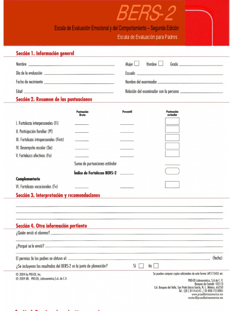 BERS-2: Evaluación Emocional y Comportamental | PDF