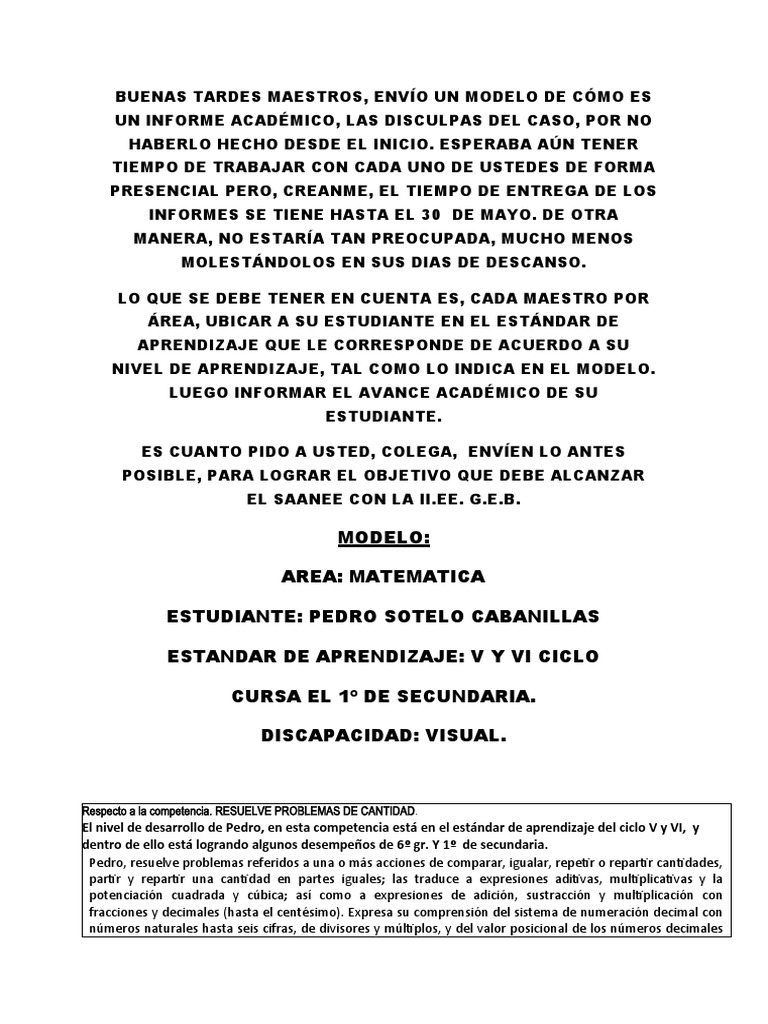 Modelo - Informe Del Avance Academico Del Estudiante Geb. | PDF ...