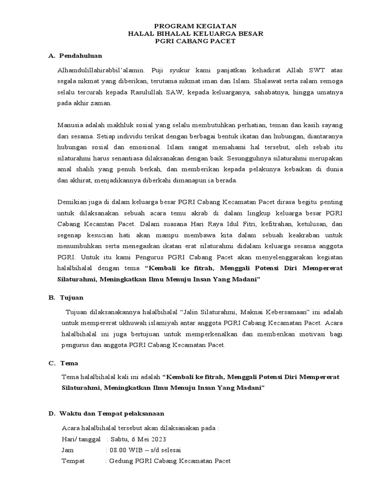 Program Halal Bihalal Pgri Cabang Pacet | PDF