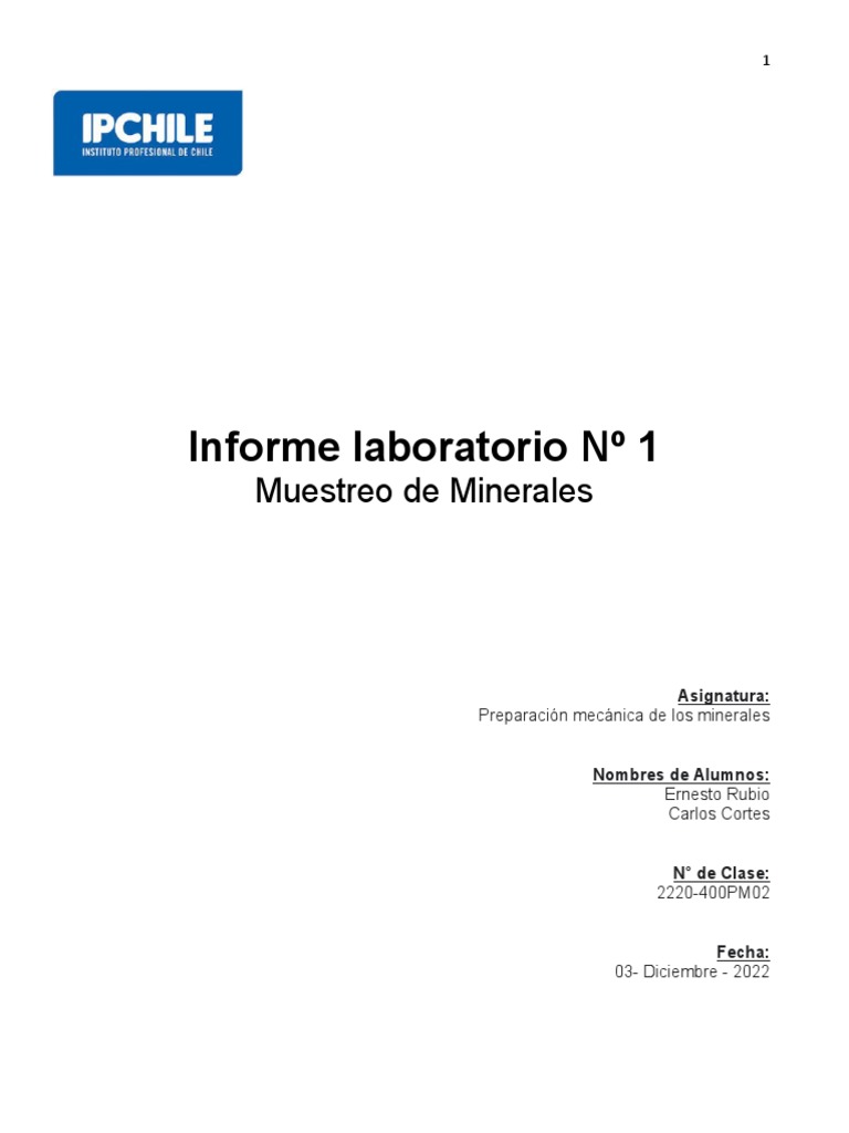 Informe Laboratorio 1 Preparacion Mecanica de Los Minerales | Descargar gratis PDF | Muestreo ...