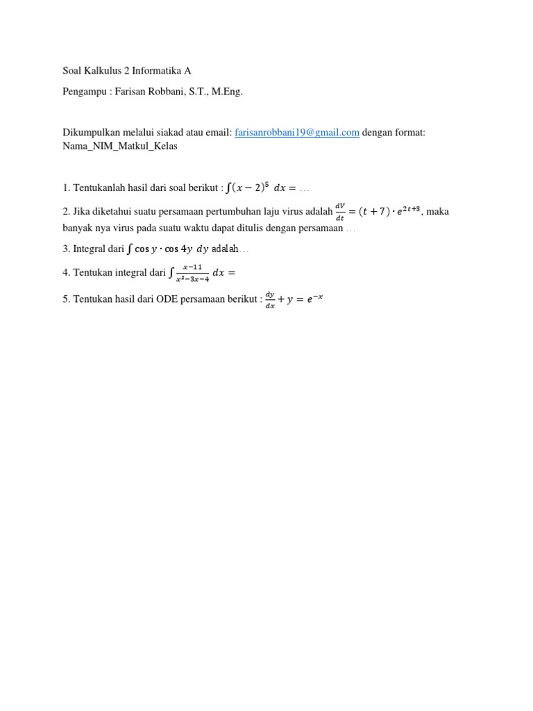 Soal UTS Kalkulus 2 Informatika A | PDF