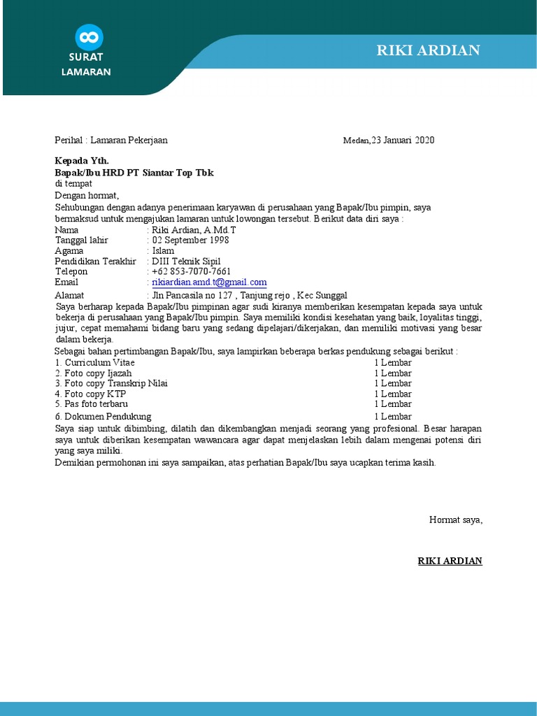 Surat Lamaran PT Surveyor | PDF | Karier & Perkembangan | Pengembangan Diri