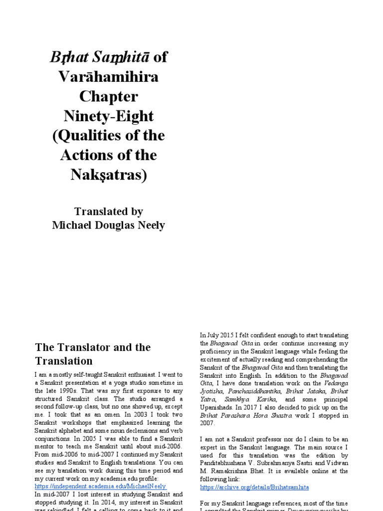 Bhat Sahita of Varahamihira Chapter Ni | PDF | Grammatical Gender | Sanskrit