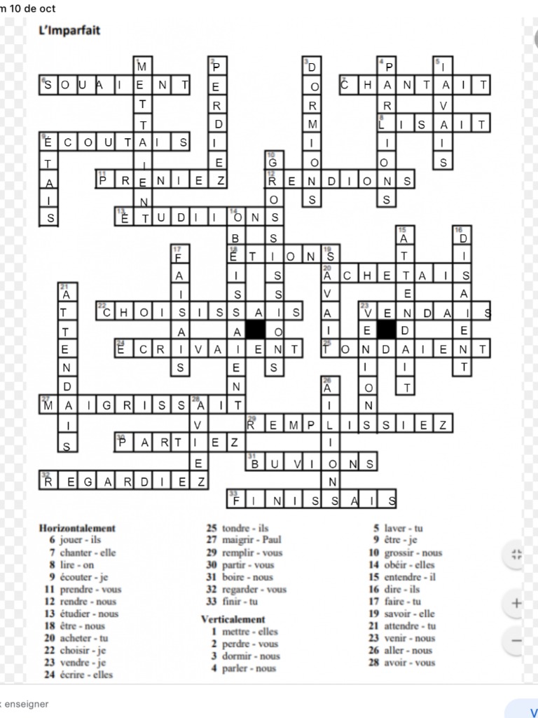 Imparfait Mots Croises | PDF