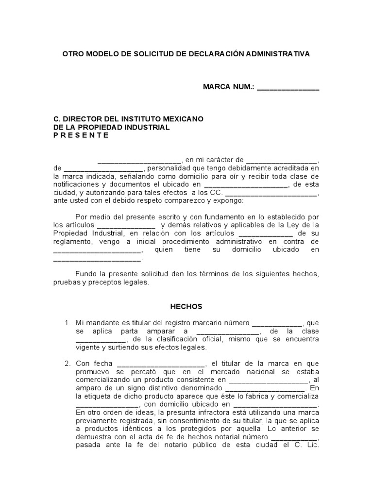 Solicitud de Declaración Administrativa 2 | PDF | Marca | Justicia