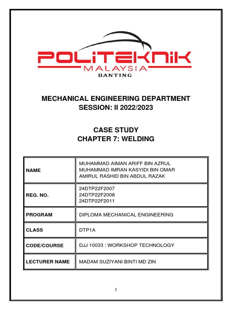 Case Study Workshop Imran, Aiman, Amirul | PDF | Construction | Welding