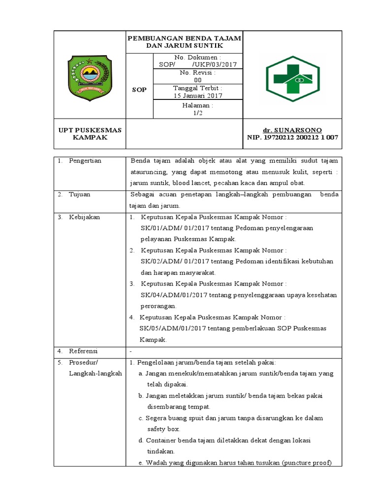 SOP Pembuangan Jarum Suntik | PDF