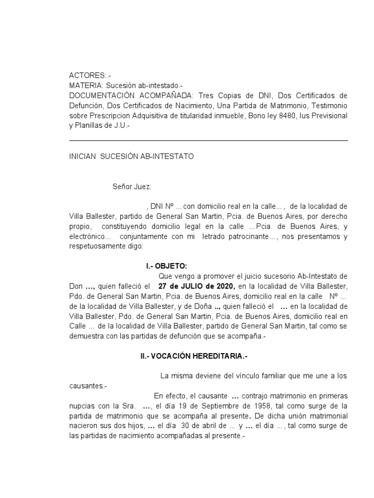 Escrito Inicia Sucesion Ab Intestato | PDF | Instituciones sociales ...