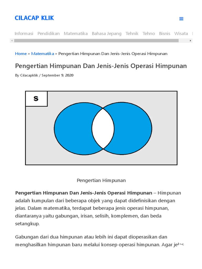 Pengertian Himpunan Dan Jenis-Jenis Operasi Himpunan - Cilacap Klik | PDF