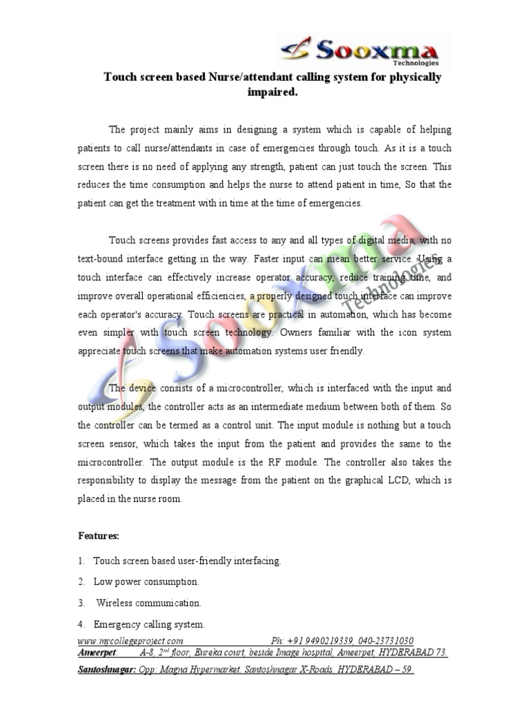 SET-31. Touch Screen Based Nurse or Attendant Calling System | PDF | Microcontroller | Touchscreen