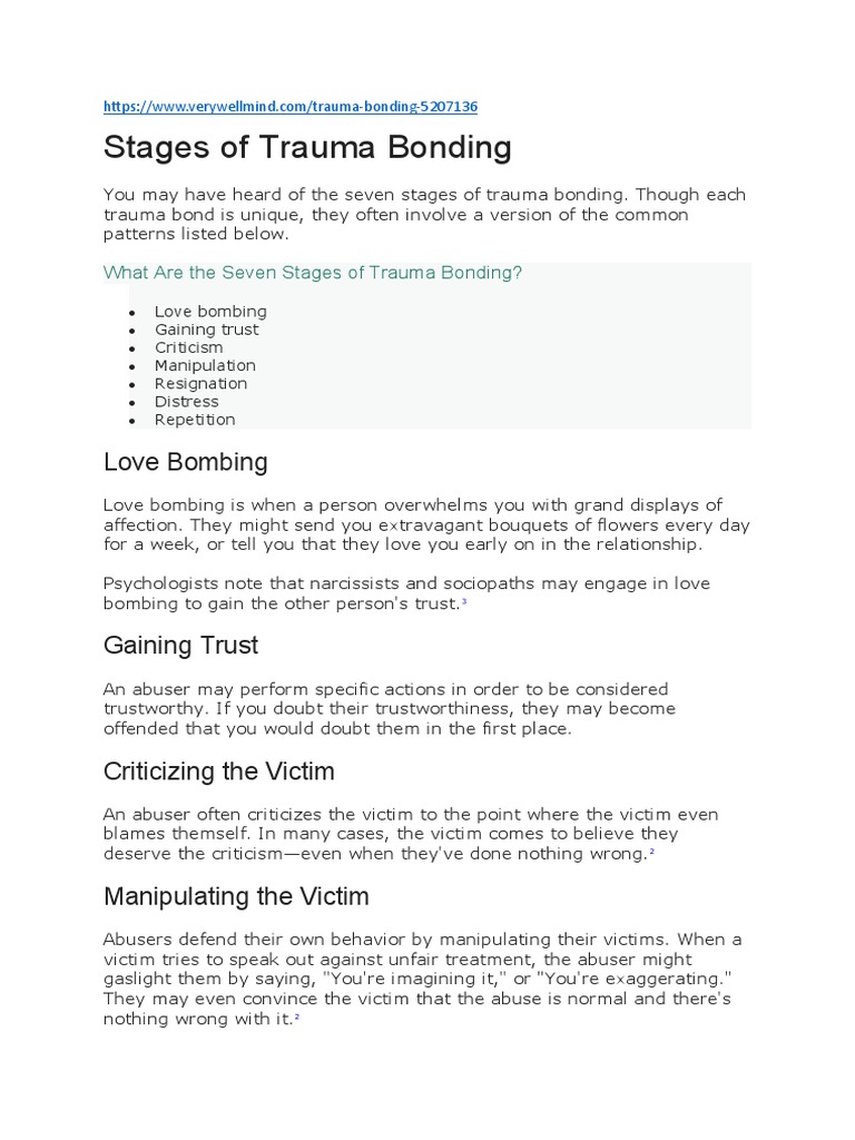 Seven Stages of Trauma Bonding Explained | PDF | Child Abuse ...