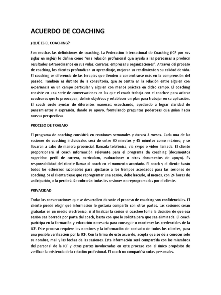 ACUERDO DE COACHING - Docx-1 | PDF